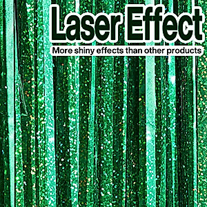 PartyWoo Green Foil Fringe Curtain, 2 pcs Green Streamers, Fringe Backdrop, Metallic Tinsel Fringe Backdrop Door Fringe, Party Streamers for Birthday, Christmas, Graduation, Jungle Party Decorations