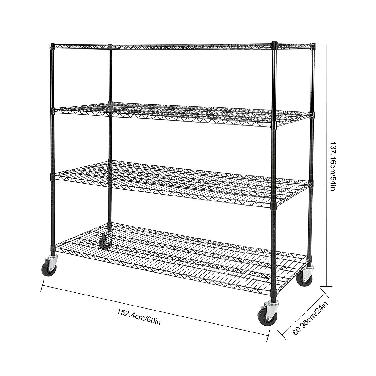 Metal Shelving Unit With Wheels, 4-Tier Wire Shelving, With Four Universal Wheels，Adjustable Support, Freestanding Heavy Duty Metal Wire Storage Shelf Rack For Warehouse, Industrial Or Commercial Etc