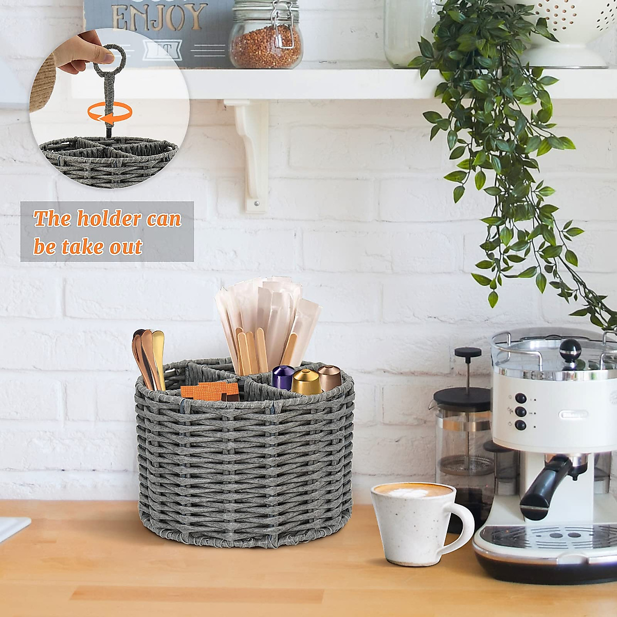 COZYYROME Utensil Caddy for Kitchen Countertop,Cooking Utensil Holder Counter Utensil Crock Holder for Kitchen Large Utensil Flatware Organizer,Kitchen Utensil Caddy With 4 Compartments