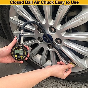 GODESON Heavy Duty Dual Head Air Chuck,Closed Ball Tire Chuck with 1/4 Inch Female NPT and Two Standard Male Quick Plug, Tire Air Fill Kit for Tire Inflator Gauge and Air Compressor