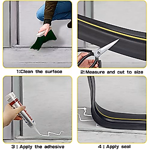 Universal Garage Door Bottom Threshold Seal Rubber Strip with Adhesives, DIY Weatherproof Weather Stripping Replacement (10FT, Black)