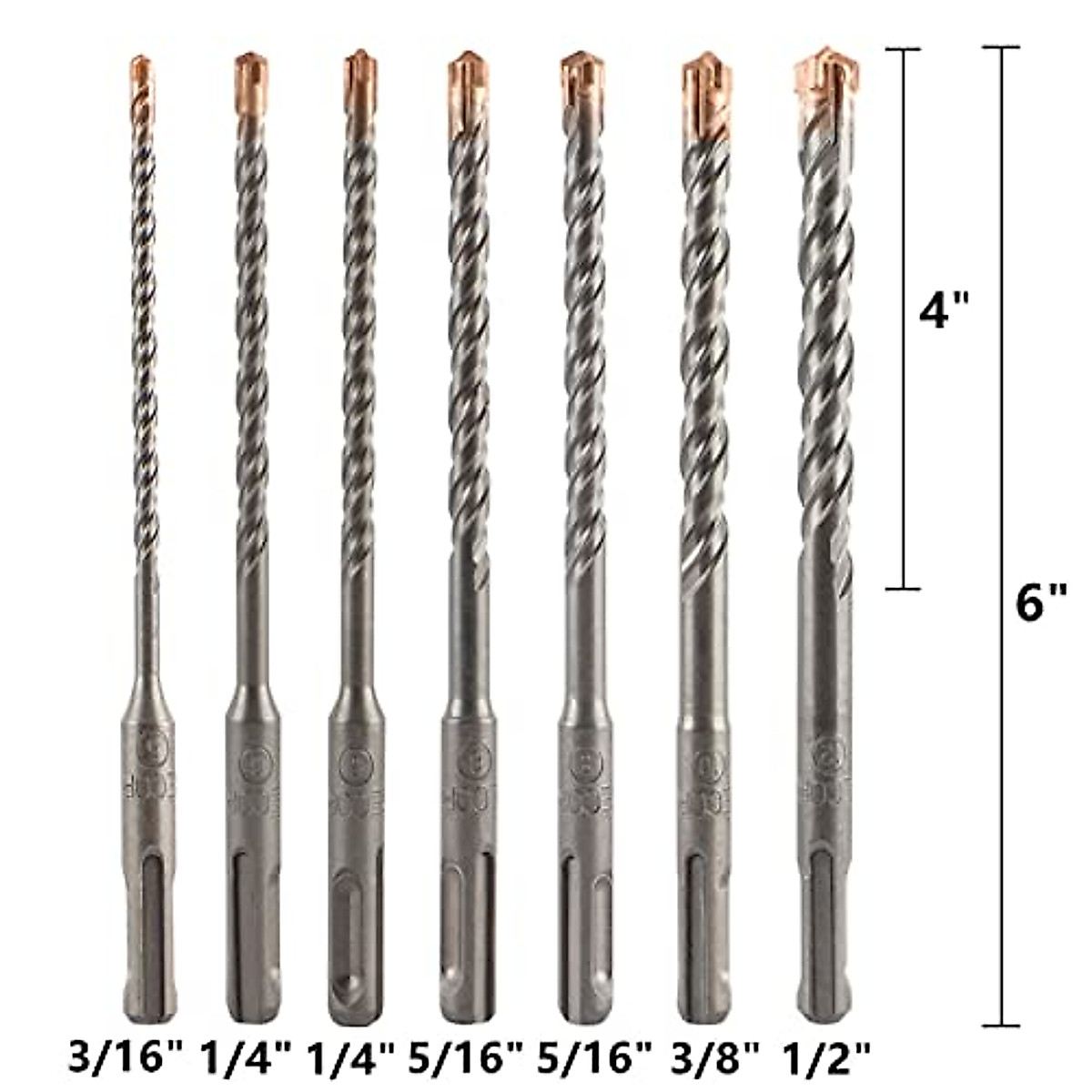 Firecore 7-Piece 6in SDS Plus Bits Set, Carbide Rotary Hammer Concrete Masonry Drill Bits Set for Brick, Stone, Masonry and Concrete - FS21507