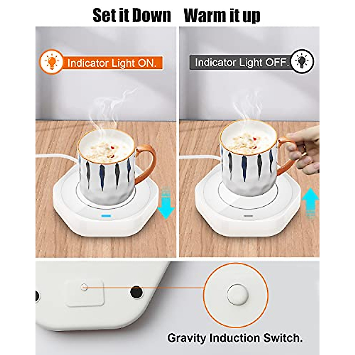 Demasone Coffee Warmer, Coffee Mug Warmer with Smart Sensor Switch, Coffee Cup Warmer for Desk，Thermostatic Electric Mug Warmer for Heating Coffee, Beverage, Milk, Tea, White