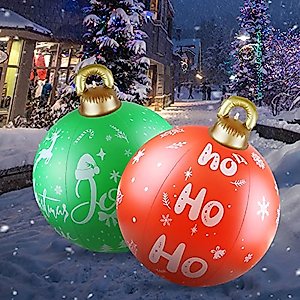2 Pieces 23.6 Inch Christmas Ball Outdoor Decorations Extra Large PVC Balls with Joy Tree Hohoho Patterns for Yard Pool Lawn Porch Garden Holiday Indoor (Red and Green)