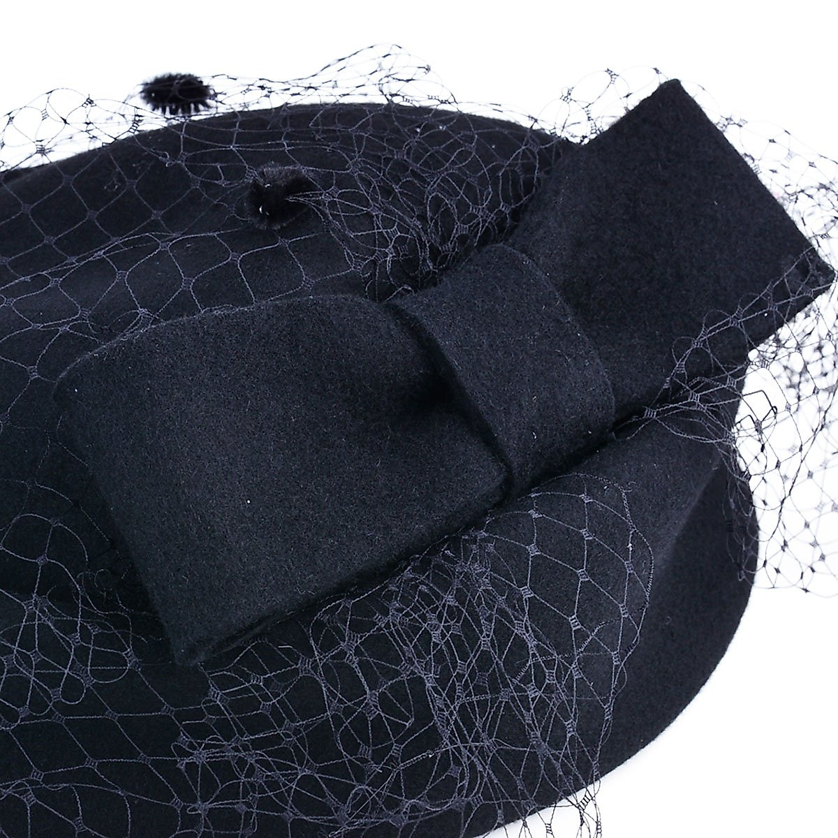 Aniwon Pillbox Hat, Wedding Hat Caps with Veil Vintage Bow Fascinator Hats Caps for Women A Black