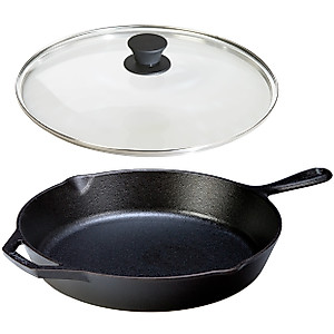Lodge Seasoned Cast Iron Skillet with Tempered Glass Lid (12 Inch) - Medium Cast Iron Frying Pan With Lid Set
