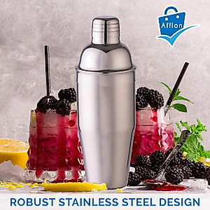 Stainless Steel Cocktail Shaker by Afflon â€“ Professional Martini Shaker for Cocktails â€“ 24oz Margarita Shaker - Bartender Mixer - Drink Shakers and Strainers Bar Set - Liquor Shaker