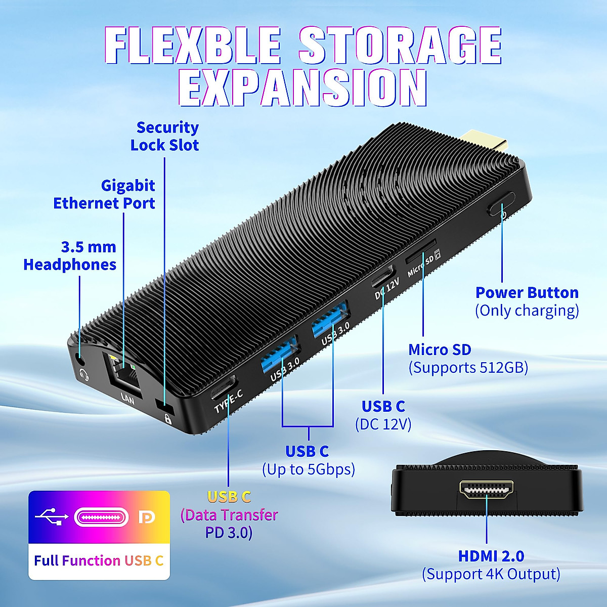 HIGOLEPC Mini PC Windows 11 Pro Celeron N4000 4GB/64GB,Micro Computer Stick PC USB PD3.0 and HDMI 4K Gigabit Ethernet,WiFi 5.0,BT 4.2, Mini Computer on Business Office Media Home