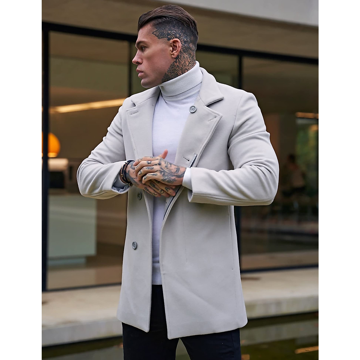 KINGBEGA Men's Turtleneck Slim Fit Basic Knitted Thermal Casual Long Sleeve Pullover SweatShirt, White1, X-Large