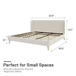 Novogratz Holly Upholstered Wingback Bed Frame, King, Ivory Velvet