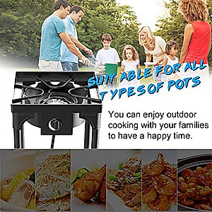 Outdoor & Indoor Portable Propane Stove, Single & Double Burners with Gas Premium Hose, Detachable Legs for Backyard Kitchen, Camping Grill, Hiking Cooking, Outdoor Recreation (DB01-Medium,1 Burner)