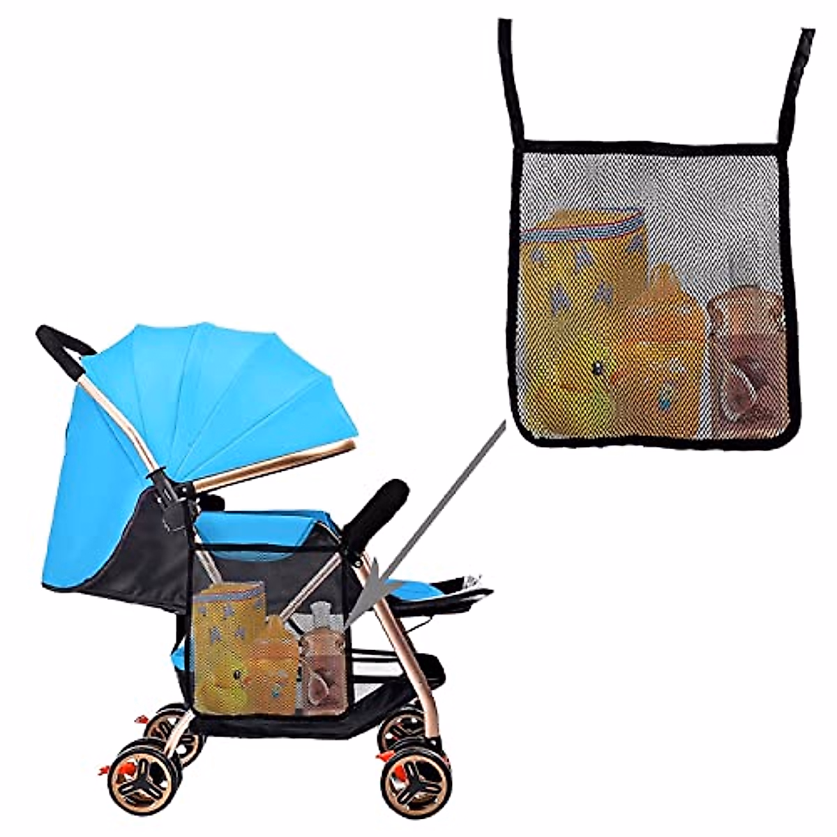 Dogxiong 2 Pack Portable Stroller Hanging Bag, Baby Stroller Organizer Bag, Multifunctional Large Capacity Storage Container Bag for Diaper Bottle Toy, Stroller Hanging Storage Net Bag