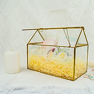YIMORENCE V Gold Wedding Glass Card Box – Large Wedding Card Holder Gold Handmade Brass Vintage House Shape with Lid (House Gold)