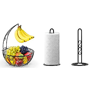 ODRAGO Fruit Basket for Kitchen with Complementry Towel Holder, Fruit Holder for Kitchen Countertop, Decorative Vegetable Baskets for Kitchen, Bronze Fruit Basket with Banana Hanger