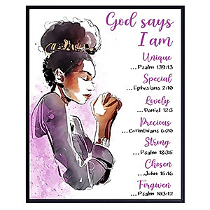 Inspirational African American Women Bible Verse Wall Art - Motivational Decor Poster for Black Girls, Teens Bedroom, Living Room, Dorm Apartment - Religious Christian Scripture Encouragement Gifts