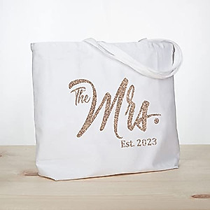ELEGANTPARK Future The Mrs. EST. 2023 Personalized Bride Tote Wedding Bachelorette Bridal Shower Gifts Large Shoulder Bag White with Champagne Glitter
