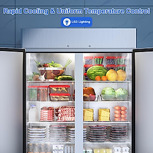 Coolski 54'' W Commercial Refrigerator, Stainless Steel Reach-in Refrigerator with 49 Cu.Ft Capacity/8 Shelves/LED Lighting/33℉~41℉/ETL Approved