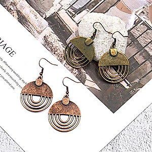 Bohemian Earrings for Women, Handmade Dangle Boho Earrings, Antique Ethnic Jewelry, Vintage Sunflowers Dandelions Hoop Spiral Earring