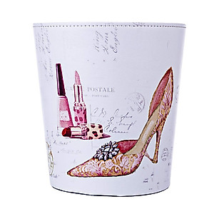 Lingxuinfo Scakbyer European Style Retro Leather Trash Can Trash Bin Waste Paper Basket Wastebasket Garbage Can Without Lid (Lipstick High Heels)