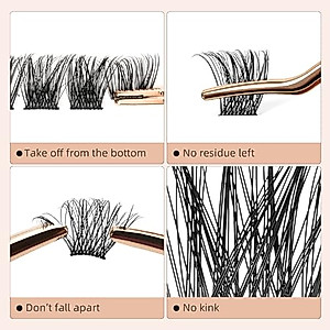 Lash Clusters DIY Eyelash Extensions 72 Pcs D Curl 16mm Cluster Eyelash Extensions Thin Stem Cluster Lashes Individual Lashes Cluster Lashes Wisps Reusable for Self-application (H-02 D Curl 16mm)