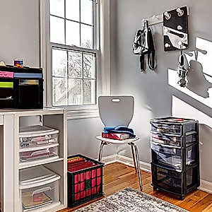 Homz Tall Solid Plastic Versatile 4 Drawer Medium Home Storage Cart with 4 Caster Wheels for Home, Office, Dorm, and Classroom, Black