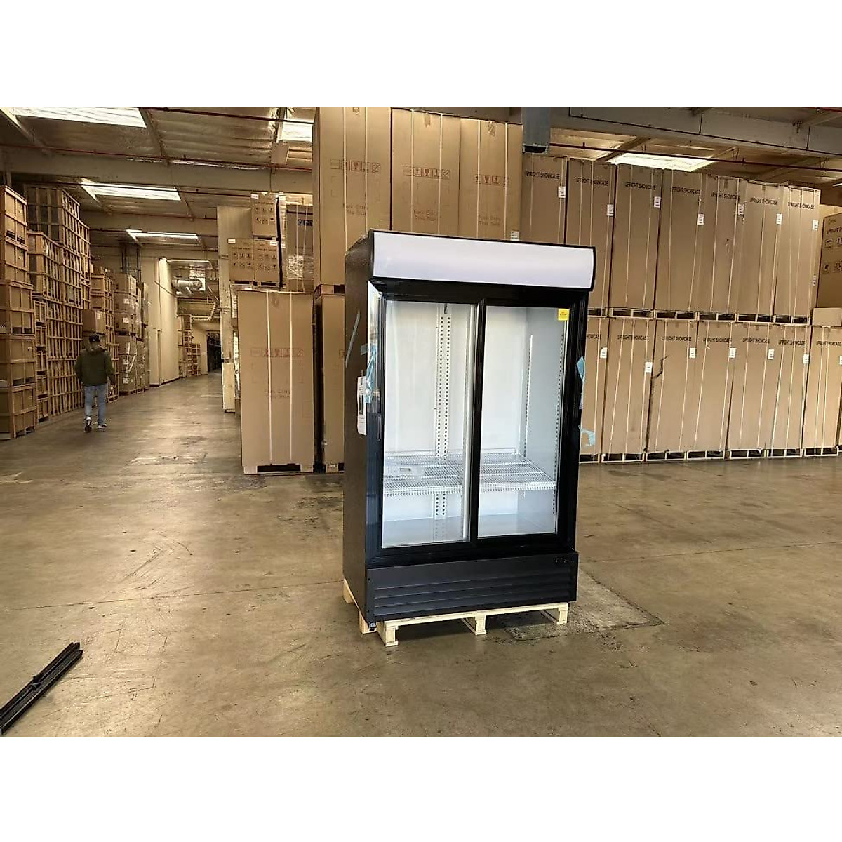 Commercial Refrigerator Glass 2-Door Sliding Door Merchandiser Display Cooler Case Fridge NSF, Bottom-Mounted, 54 inches width, capacity 47 cuft 110V, Restaurant Kitchen CDM-49RS