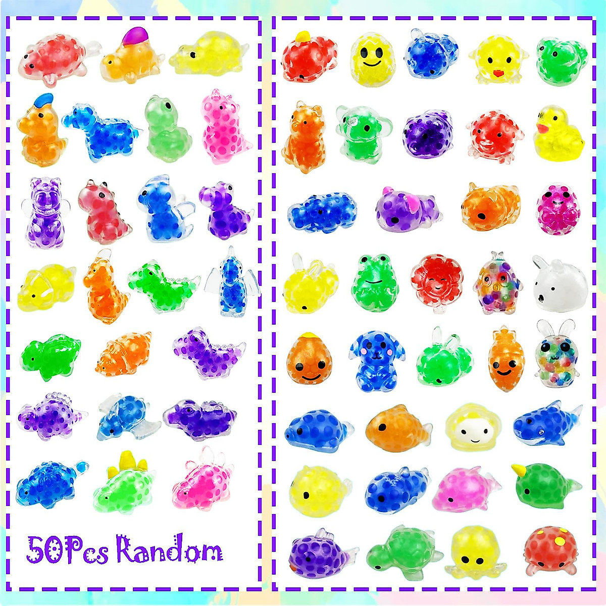 50Pcs Mini Stress Balls, Random Kawaii Squishies Bulk, Classroom Prizes, Party Favors, Birthday Gifts, Goodie Bag Stuffers,Easter Basket Stuffers