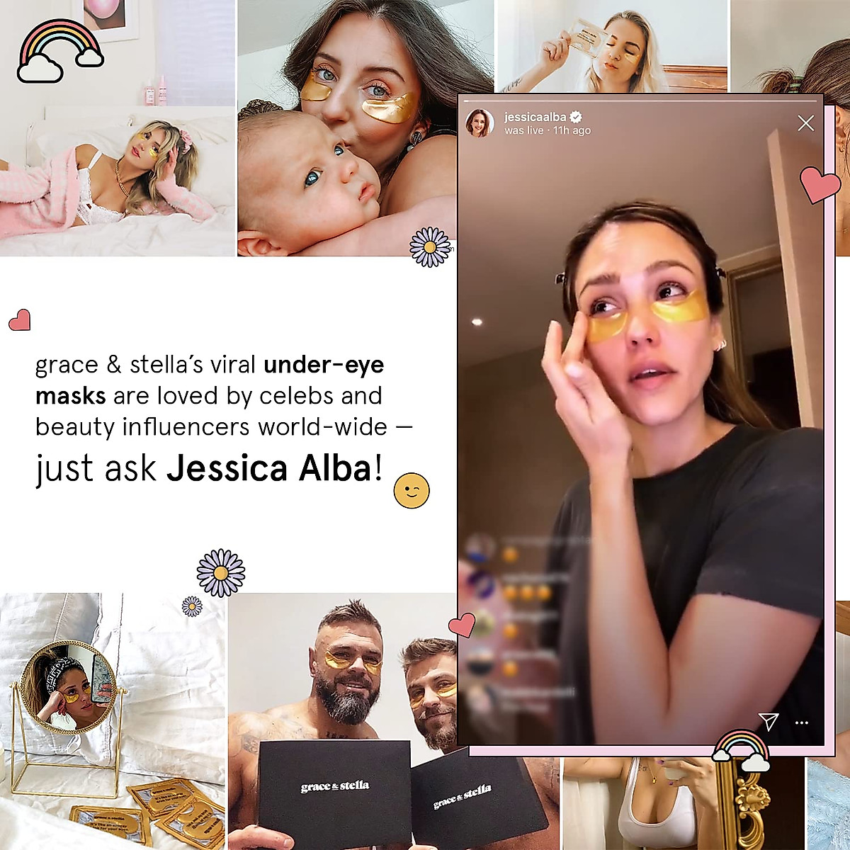 grace & stella Under Eye Mask - Valentines Day Gifts for Women - Reduce Dark Circles, Puffy Eyes, Undereye Bags, Wrinkles - Gel Under Eye Patches - Bridesmaid Gifts - Vegan Self Care (24 Pairs, Gold)