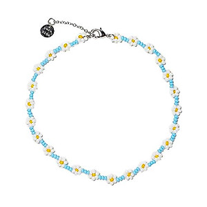 Pura Vida Daisy Flower Seed Bead Adjustable Anklet w/Charm, Waterproof - Yellow