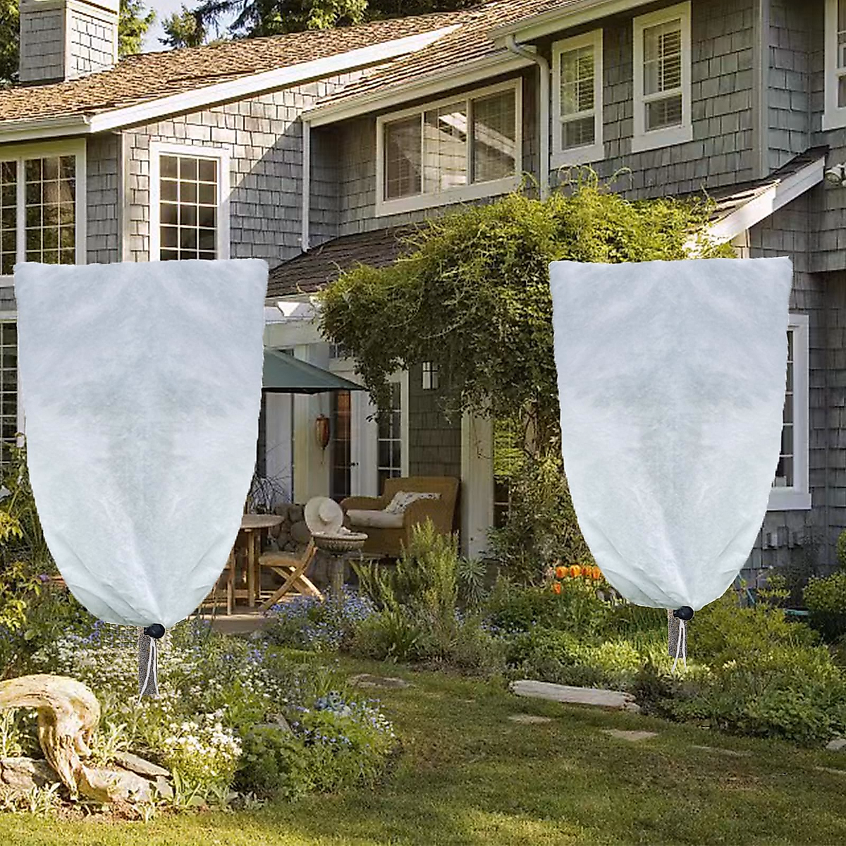 HZxoAxo 5 Packs Upgraded Plant Covers Freeze Protection - 48 x 32IN 2.47 oz/yd²,Reusable Plant Covers Winter with Drawstring,Tree Jacket Blanket for Cold Frost Freeze Bird Insect Prevention