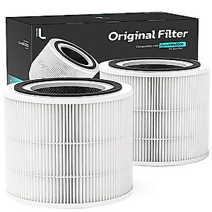 for Levoit Core 300 True HEPA Replacement Filter, for LEVOIT Core 300 & 300S, 3-in-1 Filtration System with High-Efficiency Granular Activated Carbon, Core300-RF(White 2 Pack)