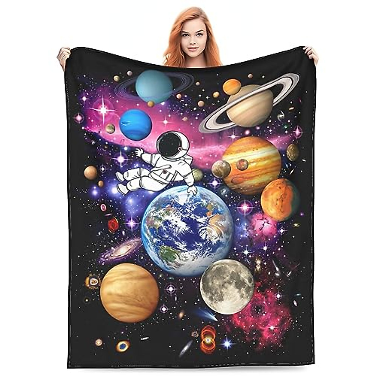 Space Blanket Galaxy Astronaut Throw Blankets Cozy Fleece Flannel Blanket Soft Warm Plush Lightweight Solar System Gifts Bedding for Boys Girls Teens Kids Adults for Couch Sofa Bed 40"X50"