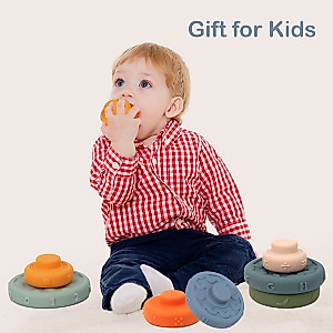 Soft Silicone Stacking Blocks for Toddlers, Stacking Rings Baby Toys, Montessori Toys for Babies, Baby Teething Toys for Newborn with Different Letter, Animal and Shape, BPA Free and Soft, 6PC