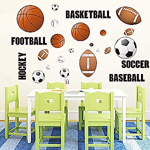 Runtoo Sports Wall Decals Kids Wall Stickers Soccer Baseball Football Hockey Basketball Boys Room Playroom Game Room Nursery Wall Décor