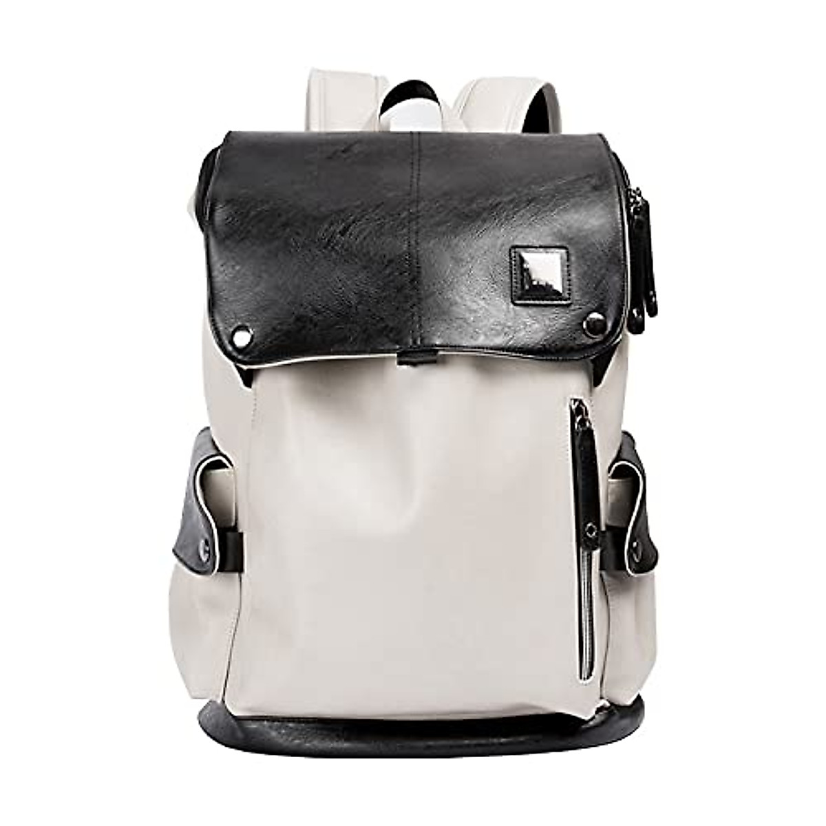 HUANGGUOSHU Women Travel Laptop Backpack Men's Business leather Casual Multipurpose Backpack School Bag With USB Charging Port (Off White)