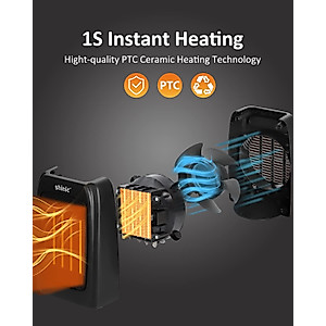 shinic Space Heater for Indoor Use, 1500W/900W Ceramic Space Heater, 1s Fast Heat, Overheat and Tipover Protection, Portable Electric Heater, Quiet Office Small Room Desk Heater, Black