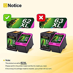 62XL Ink Cartridges Black/Color Combo Pack Replacement for HP 62XL 62 XL for Envy 5540 5640 5660 7644 7645 OfficeJet 5740 8040 OfficeJet 200 250 Series Printer (1 Black, 1 Tri-Color, 2-Pack)