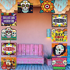 Day of the Dead Decoration Dia de los Muertos Banner Laminated Day of the Dead Signs Indoor Outdoor Mexican Decoration Party Welcome Porch Sign Paper Cutouts