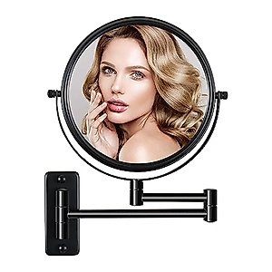 10x Wall Mounted Magnifying Mirror 8 inch can 360 Degree Rotating Double-Sided Bathroom Makeup Mirror (Black)