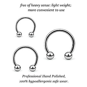 Vsnnsns 16G G23 Titanium Septum Rings Nose Rings Hoop Horseshoe Rings Septum Piercing Jewelry Helix Daith Cartilage Tragus Earrings Lip Eyebrow Rings Piercing Jewelry for Women Men 8mm 10mm 12mm 6pcs