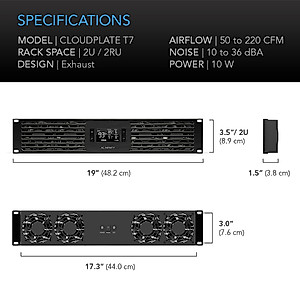 AC Infinity CLOUDPLATE T7, Rack Mount Fan Panel 2U, Exhaust Airflow, for Cooling AV, Home Theater, Network 19” Racks