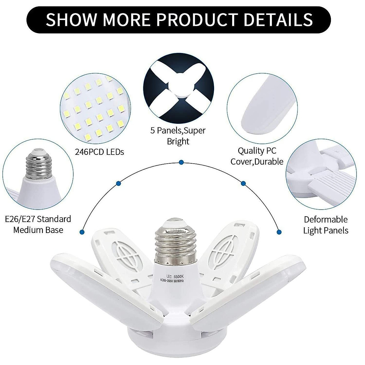 Stayofa 4 Pack LED Garage Light 40W,Mini Deformable Led Garage Ceiling Lights E26 6500K Daylight Garage Lights Adjustable Led Garage Light Bulb for Garage,Workshop,Workbench,Barn,Warehouse,Full Area