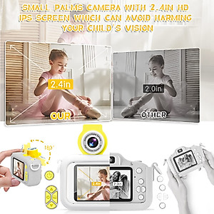 Kids Camera with 180° Flip-Up Lens, 2.4inch HD IPS Screen Digital Camera for Kids with Astronaut Silicone Case, with 32GB SD Card