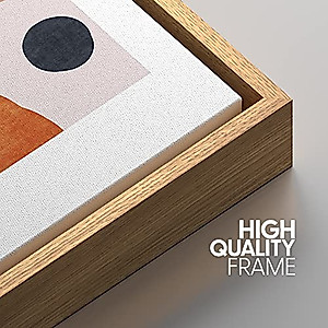 IDEA4WALL Framed Canvas Print Wall Art Blue, Pink & Orange Textured Spots Geometric Shapes Illustrations Modern Art Mid-Century Modern Ultra for Living Room, Bedroom, Office - 16"x24" Natural