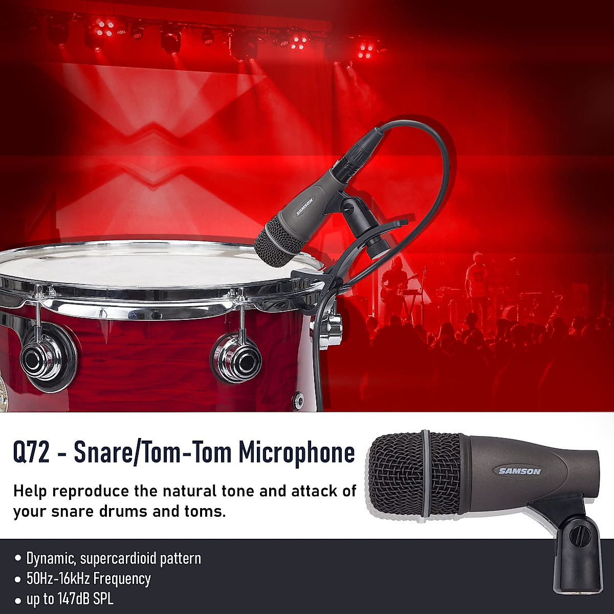 Samson DK707 7-Piece Drum Microphone Kit with 2 Tripod-Base Mic Boom Stands, Low Profile Microphone Stand with Telescoping Boom and 7 Premium XLR Mic Cables