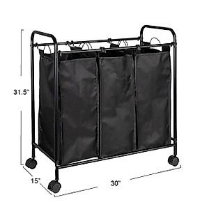 Household Essentials Rolling Triple Laundry Sorter, Black