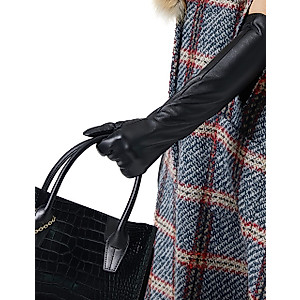 VIKIDEER Elegant Winter Black Long Leather Gloves for Women Full Touchscreen Womens Ladies Warm Lined Genuine Leather Gloves 19.6'' Black Midium