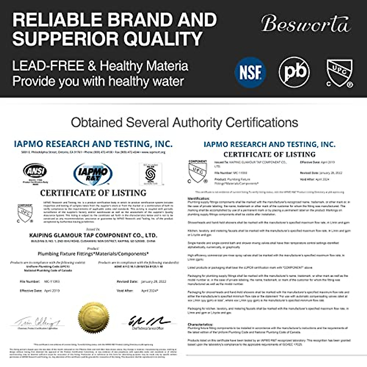 Black Single Handle Bathroom Faucet, Bathroom Sink Faucet Matte Black, SUS304 Stainless Steel Modern Single Hole Faucet for Bathroom Sink with cUPC Certified Water Supply Hoses