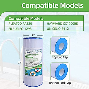 PUROFLO YPS-PA120 Pool Filter Replace for Hayward C1200, CX1200RE, Pleatco PA120, Unicel C-8412, Filbur FC-1293, Clearwater II 125, Waterway Pro Clean PCCF-125, 817-0125N Cartridge, 120 Sqft, 1 Pack