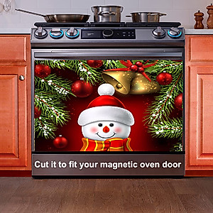 Dishwasher Magnet Cover Panel for The Front, Christmas Red Snowman Bell Magnetic Covers Sticker Decal Washing Machine Cover Decorative Home Season Decor,26x23